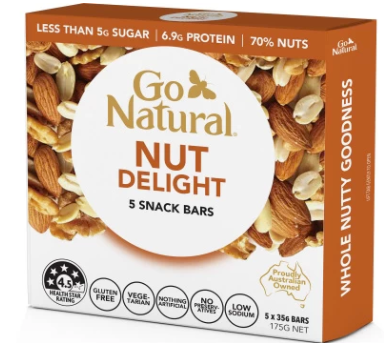 Go Natural Nut Delight Bars 5 x 35g, Gluten Free – Low Sodium Foods