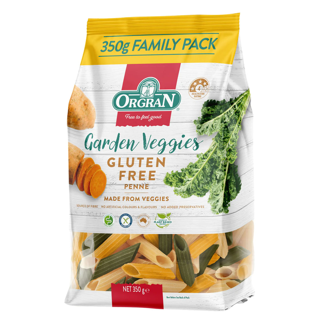 Orgran Garden Veggies Penne Pasta 350g (Gluten Free) – Low Sodium Foods